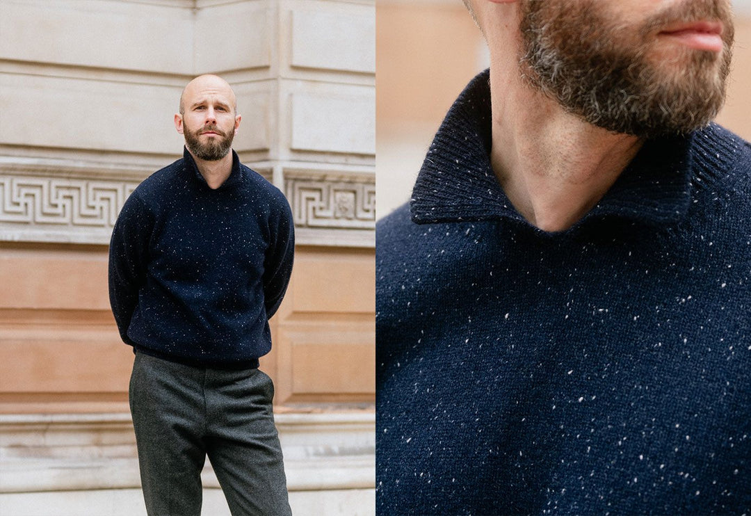 Simon Crompton on the Integral Collar Jumper – Drakes US