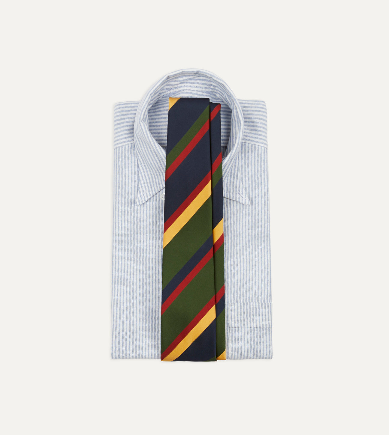 Navy, Red, Green and Yellow Stripe Silk Hand Rolled Tie – Drakes US