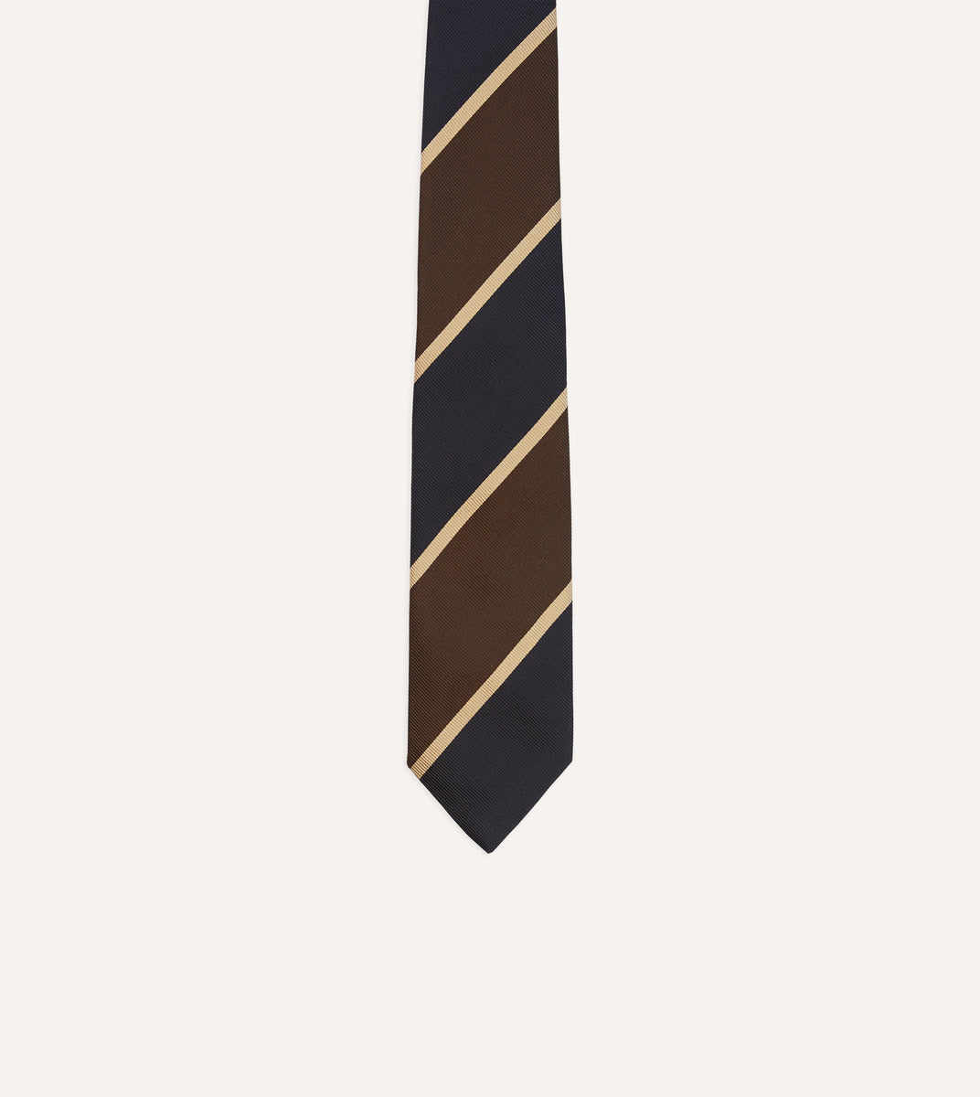 Navy and Brown Broad Stripe Mogador Silk Tipped Tie – Drakes US