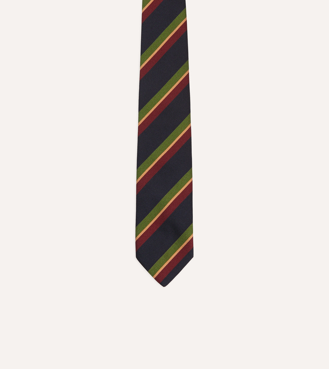 Navy, Green and Red Sandwich Stripe Repp Silk Tipped Tie – Drakes US