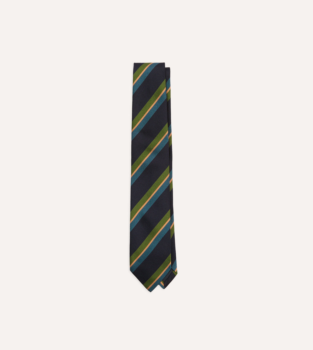 Navy, Green and Blue Sandwich Stripe Repp Silk Tipped Tie – Drakes US