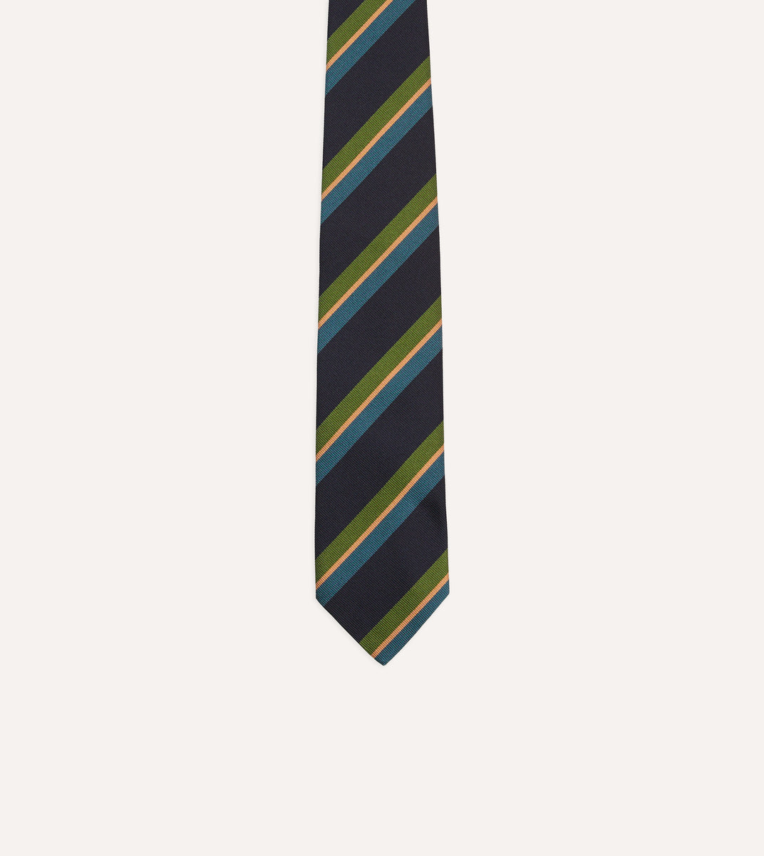 Navy, Green and Blue Sandwich Stripe Repp Silk Tipped Tie – Drakes US