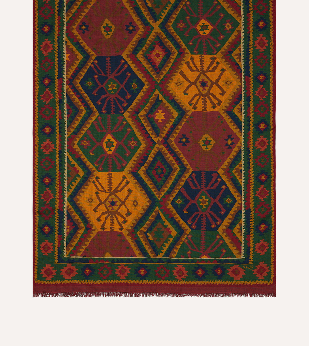 Green Kilim Print Wool-Silk Scarf – Drakes US