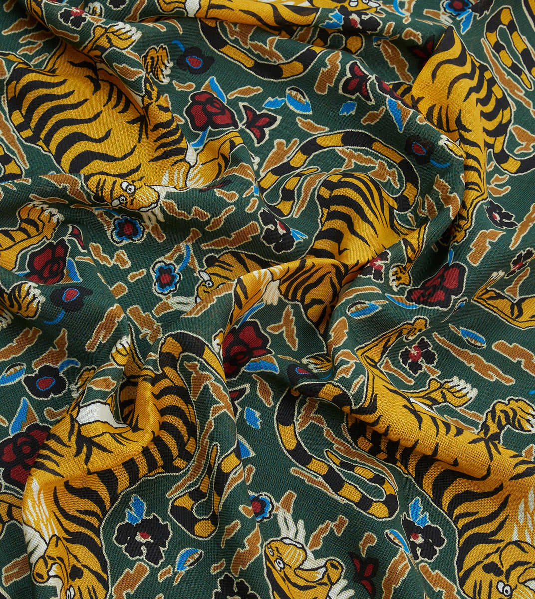 Green Tiger Print Wool-Silk Scarf – Drakes US