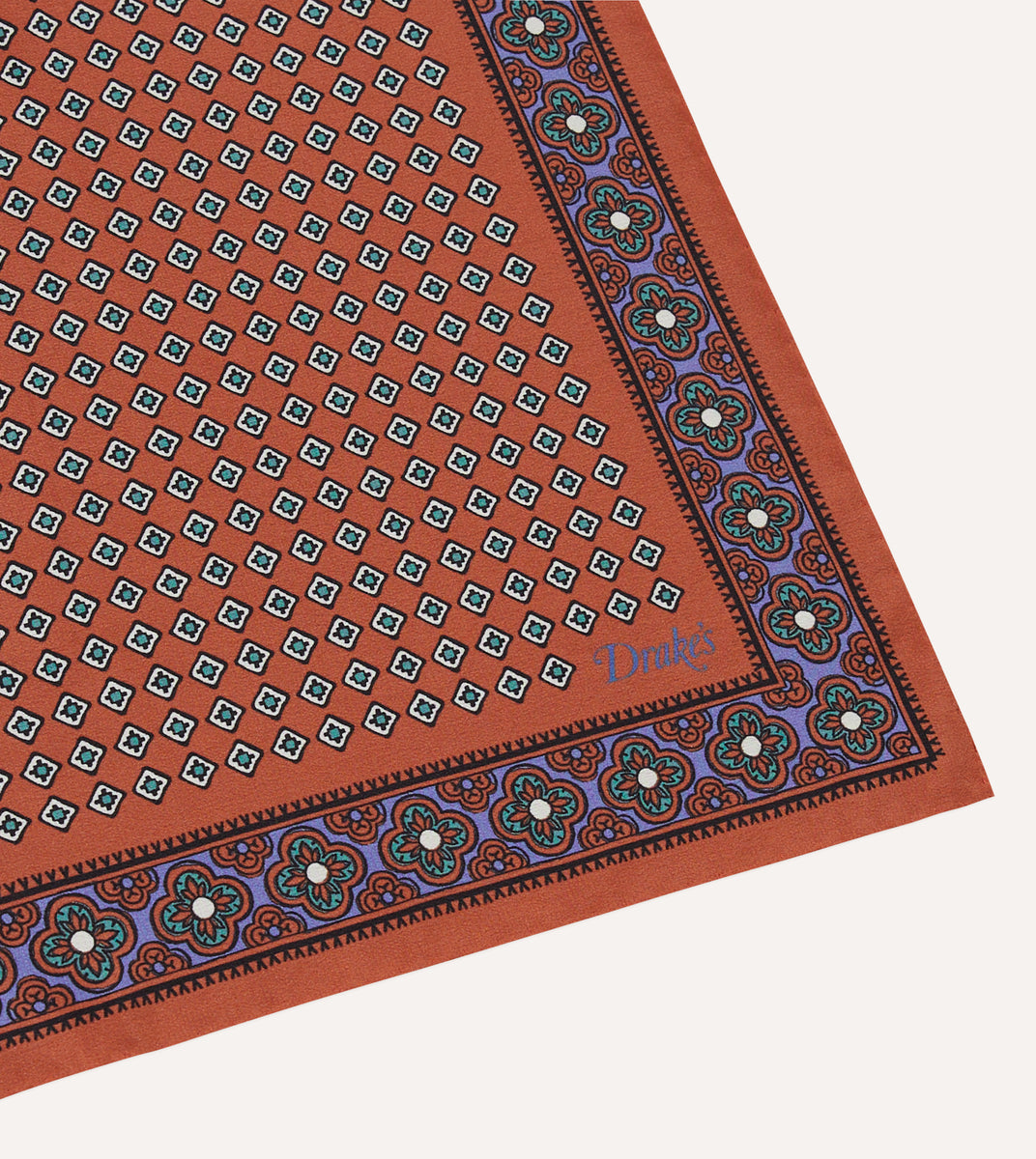 Rust Vintage Tile Print Silk Pocket Square – Drakes US
