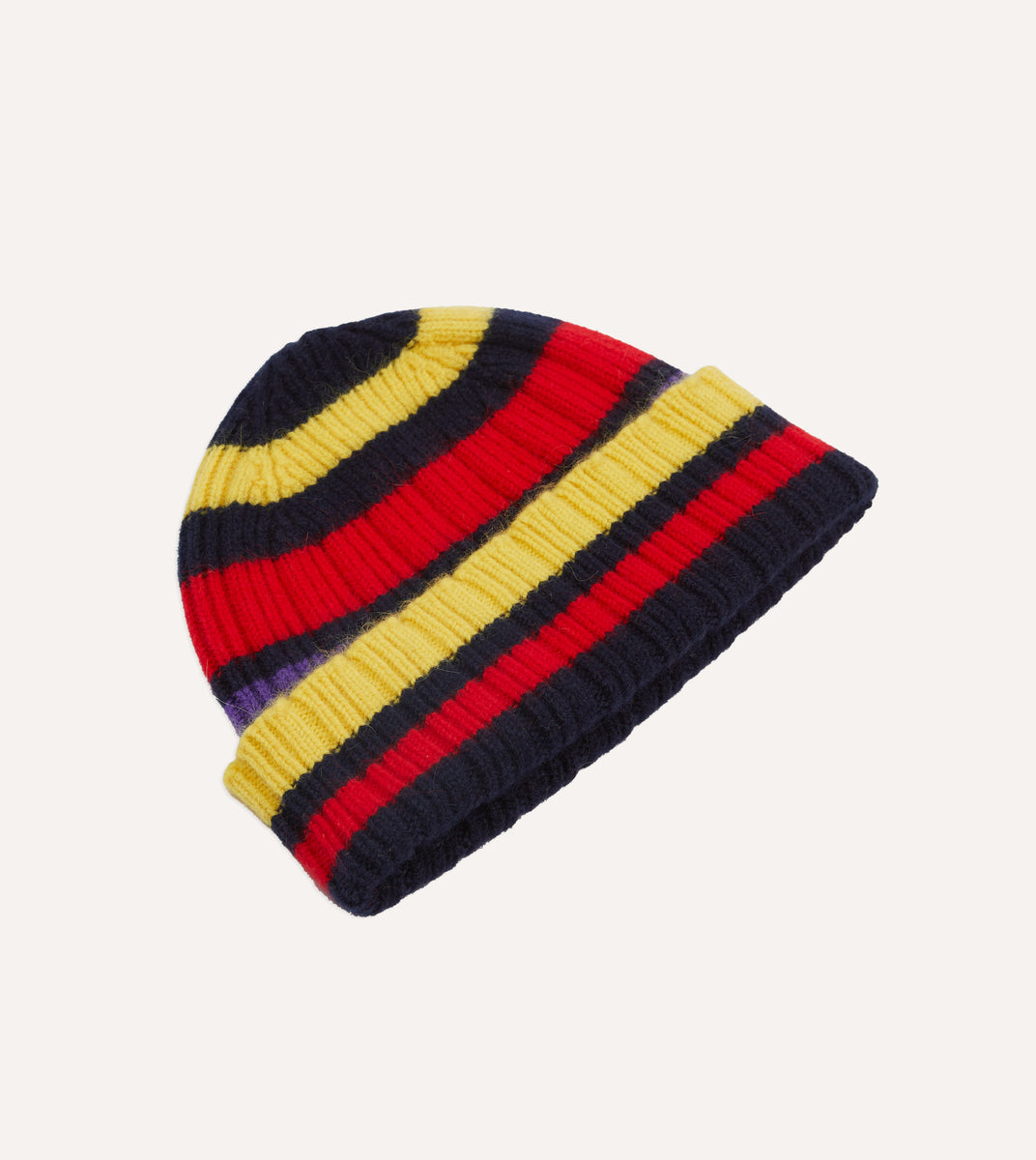 Navy, Yellow and Red Multi Stripe Geelongora Ribbed Knit Cap – Drakes US