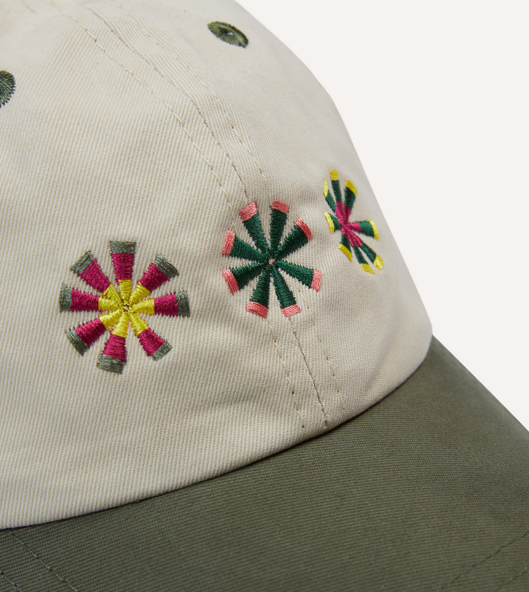 Ecru and Green Kantha Suns Emblem Cotton Baseball Cap – Drakes US