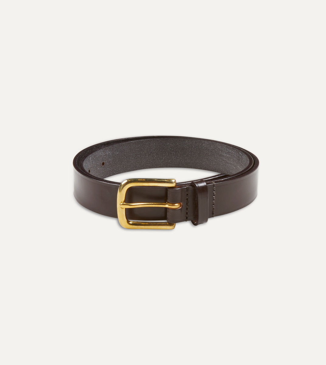 Dark Brown Unlined Bridle Leather Belt with Brass Buckle – Drakes US