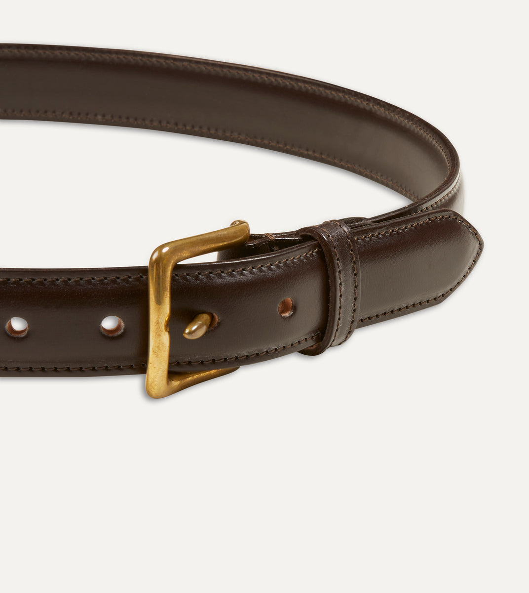 Dark Brown Fully Lined Bridle Leather Belt with Brass Buckle – Drakes US