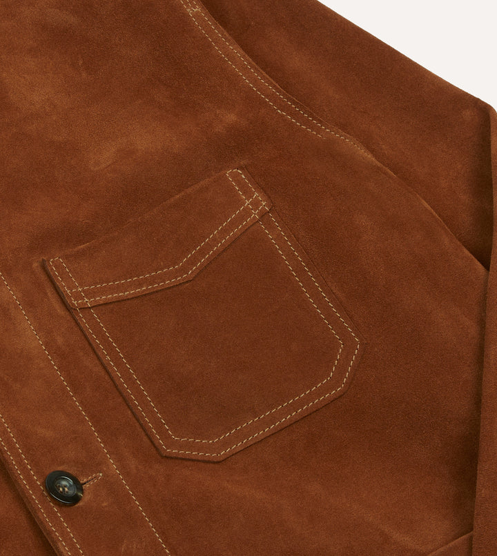 Rust Heavyweight Suede Five-Pocket Chore Jacket – Drakes US