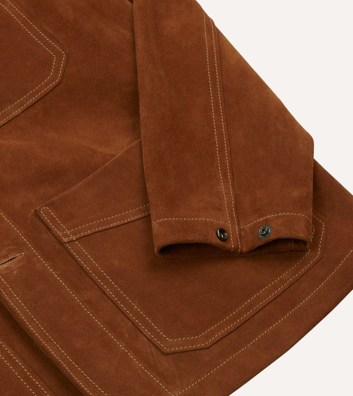 Rust Heavyweight Suede Five-Pocket Chore Jacket – Drakes US