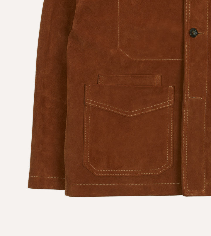 Rust Heavyweight Suede Five-Pocket Chore Jacket – Drakes US