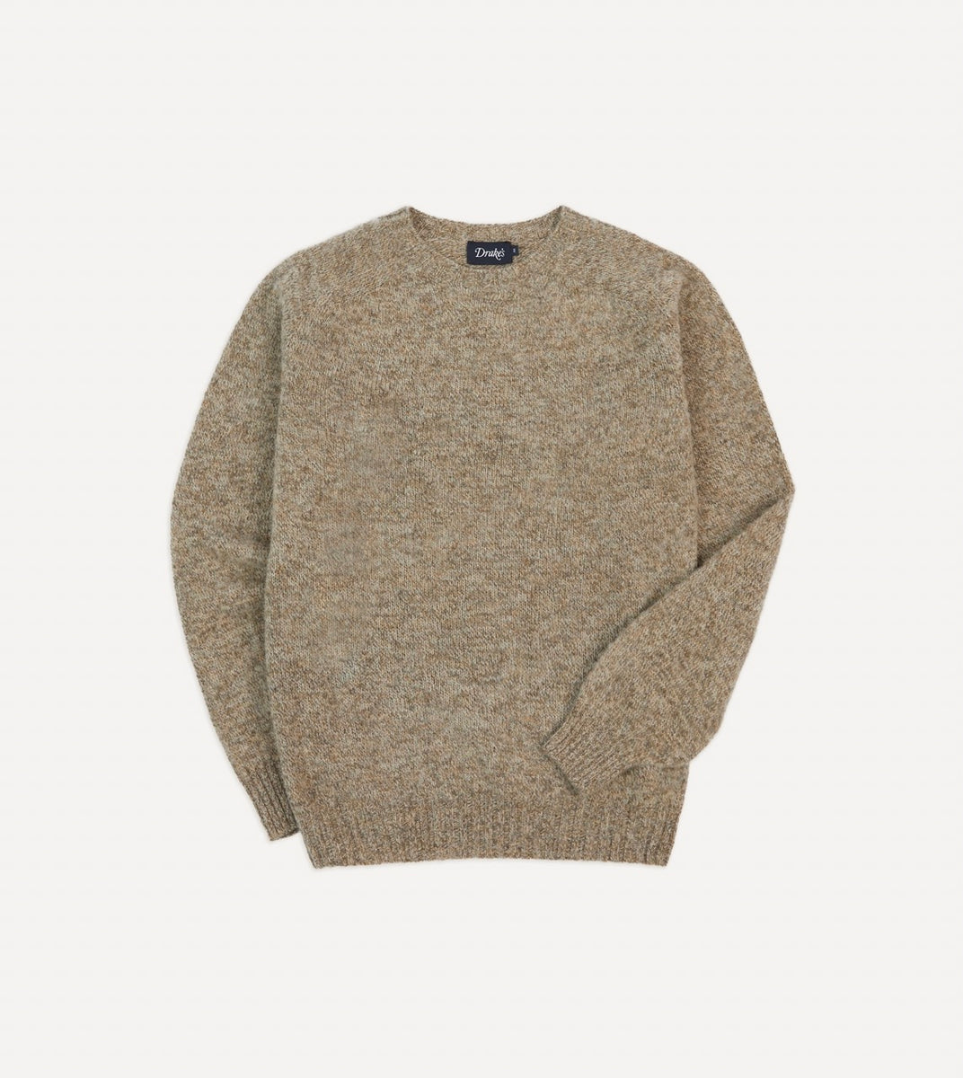 Camel Brushed Shetland Crew Neck Jumper – Drakes US