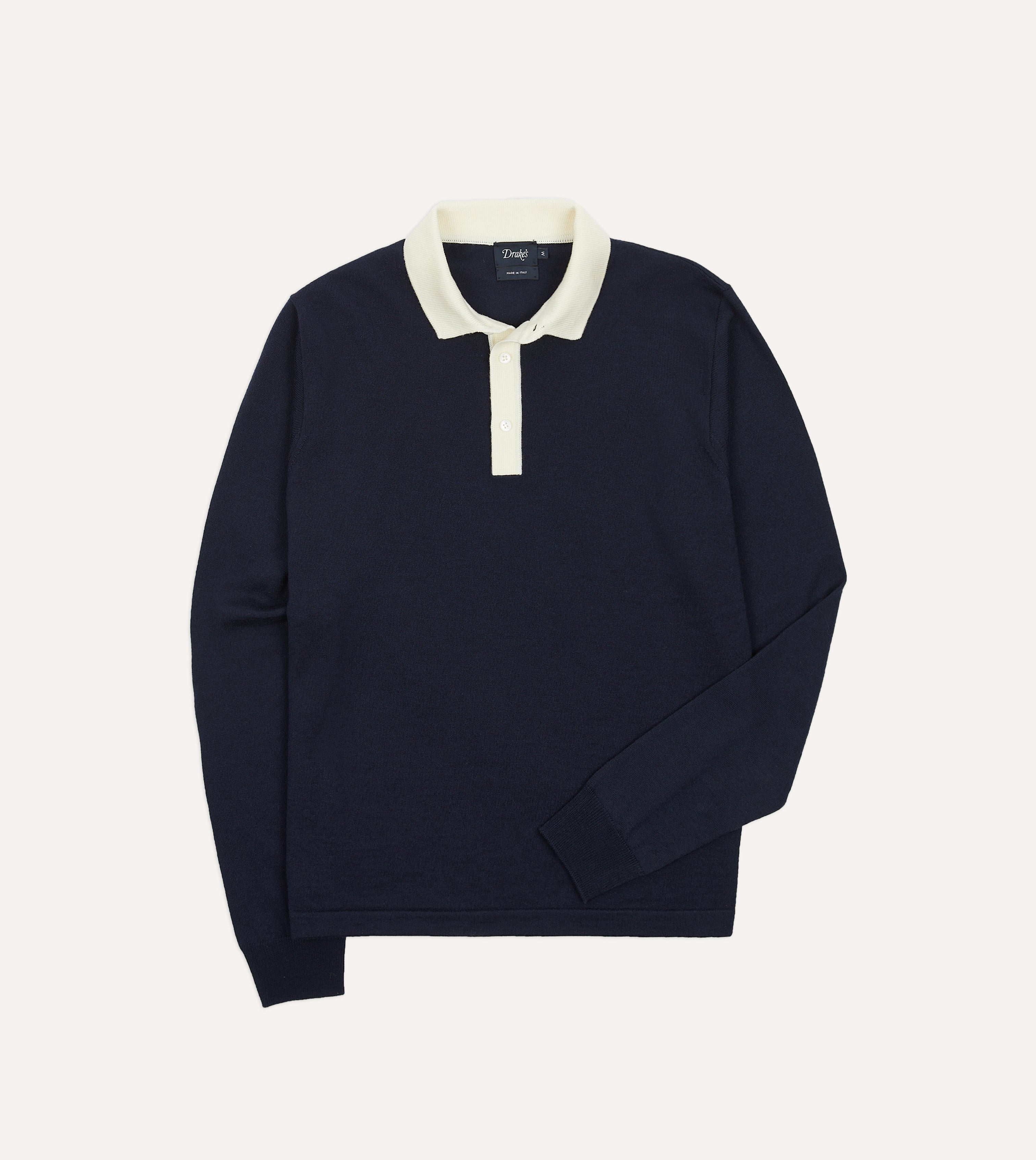 Navy Merino Wool Knitted Rugby Shirt – Drakes US