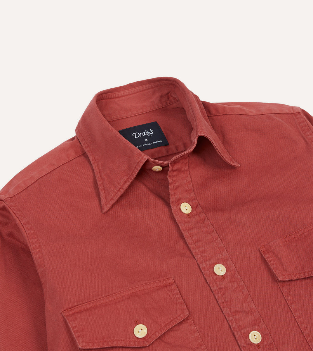 Red Cotton Long Point Collar Work Shirt – Drakes US