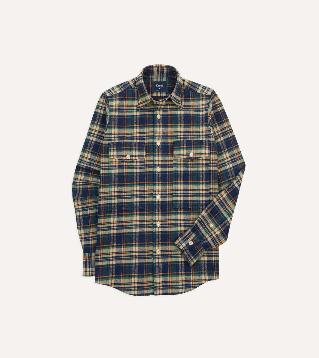 Indigo Check Cotton Two-Pocket Work Shirt – Drakes US