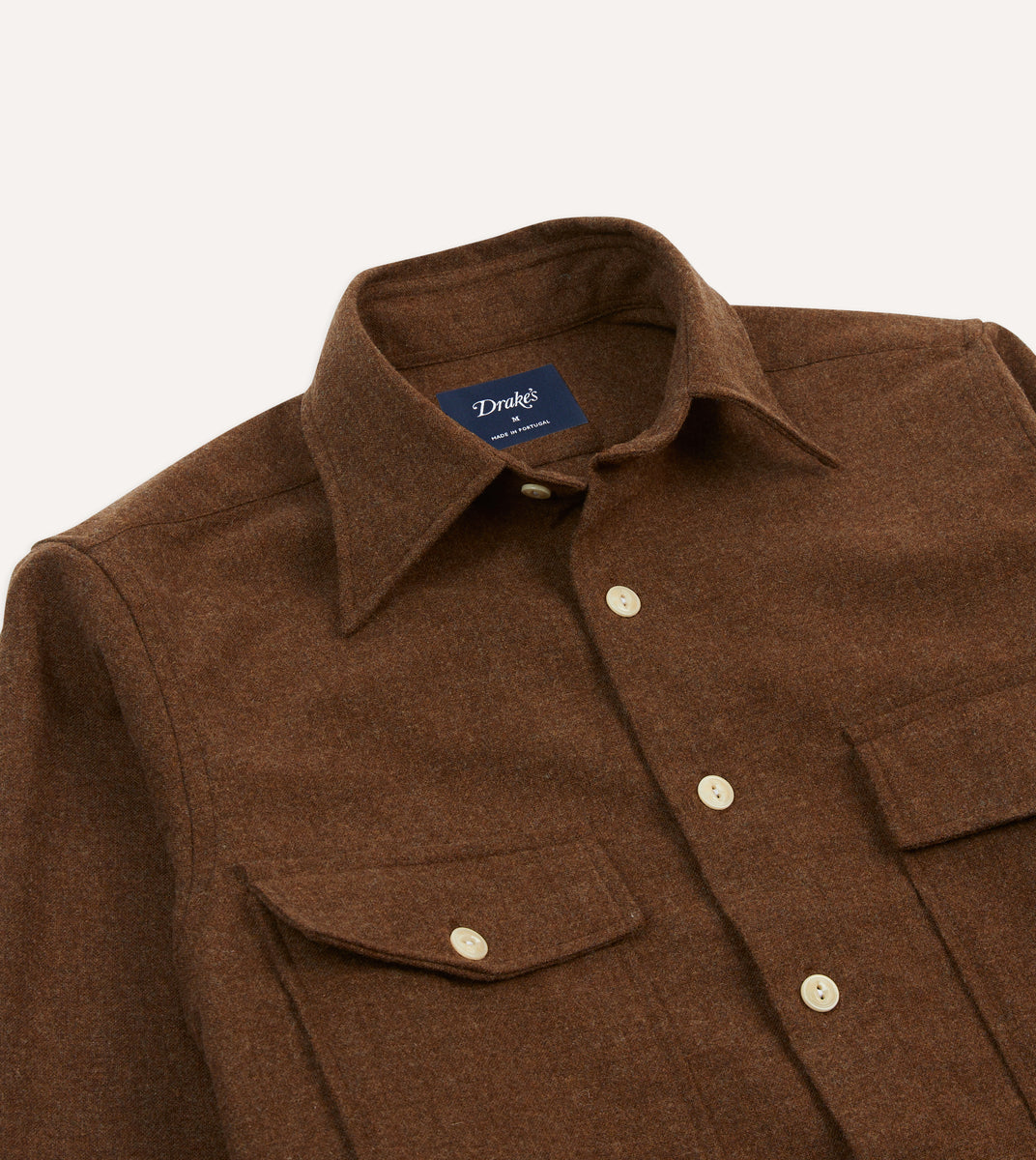Brown Wool Two-Pocket Work Shirt – Drakes US
