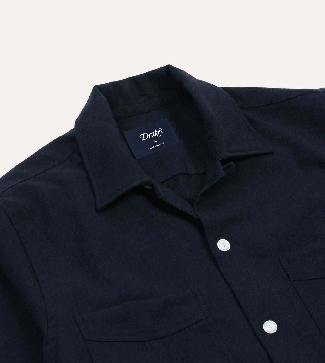 Navy Wool Four-Pocket Camp Collar Work Shirt – Drakes US