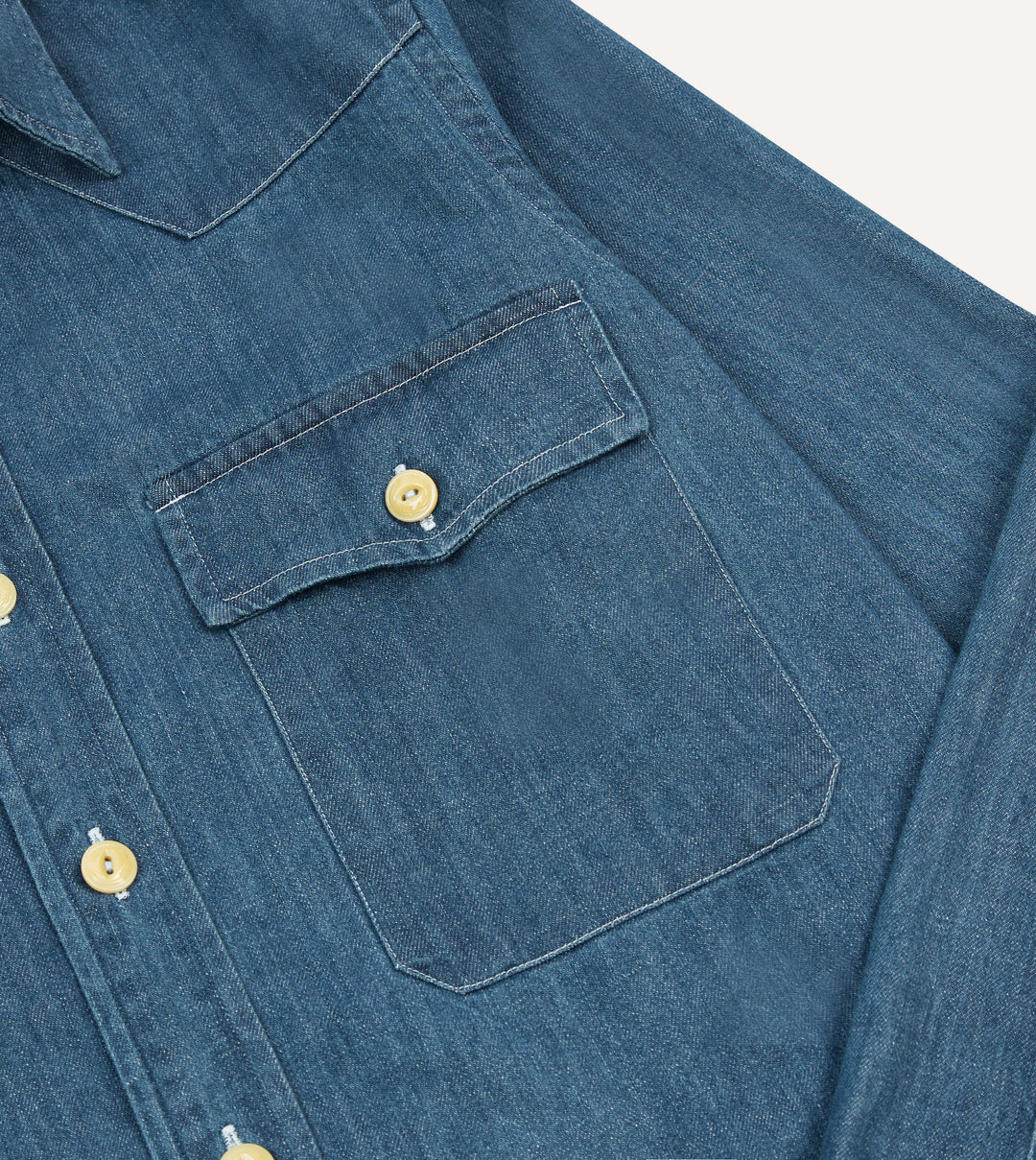 Stone Wash Denim Two-Pocket Western Shirt – Drakes US