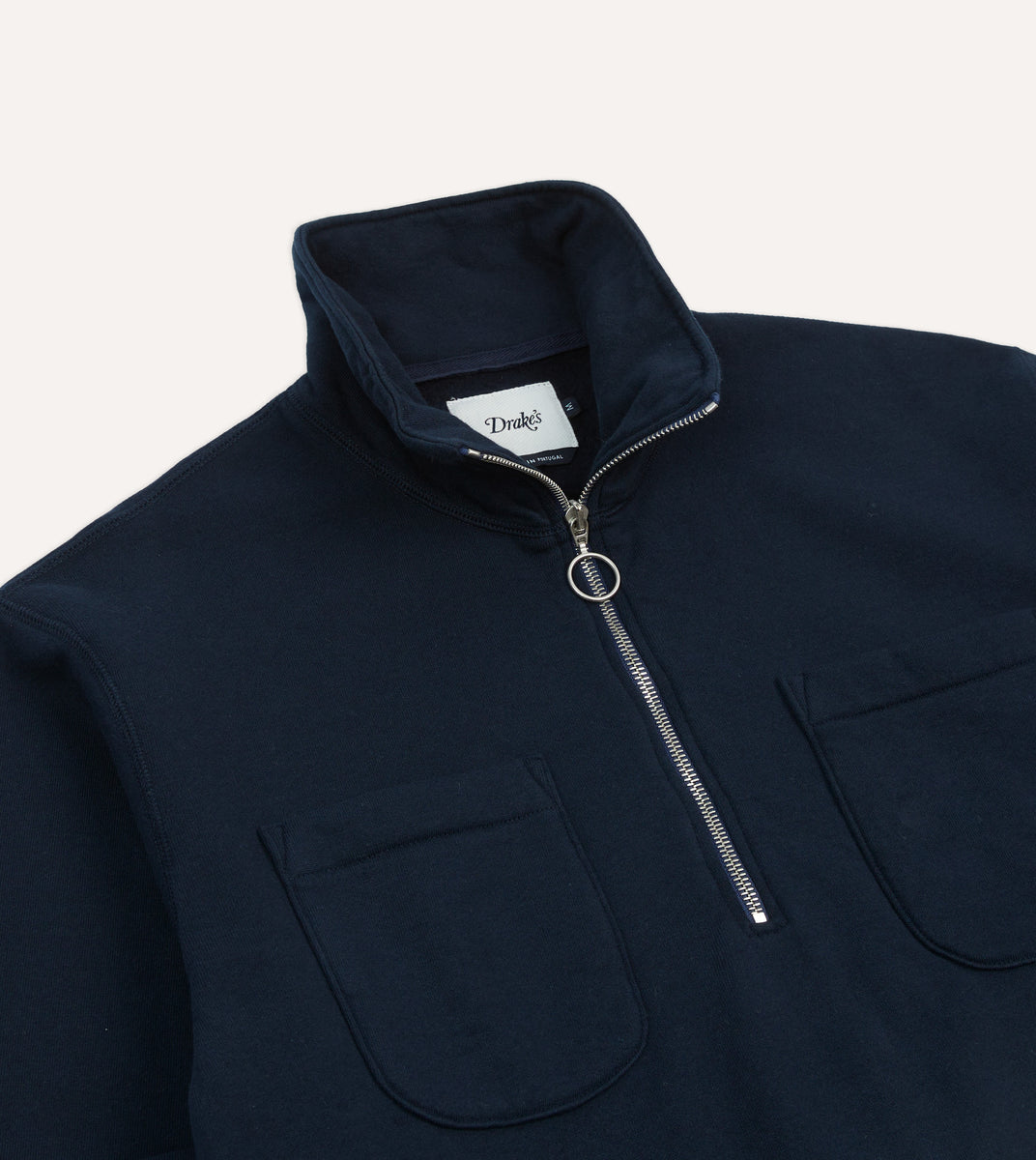 Navy Cotton Half-Zip Collared Sweatshirt – Drakes US