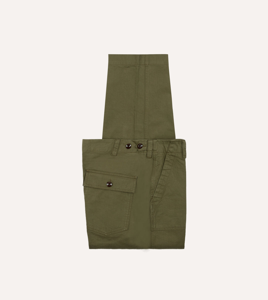 Khaki Cotton Twill Fatigue Trouser – Drakes US