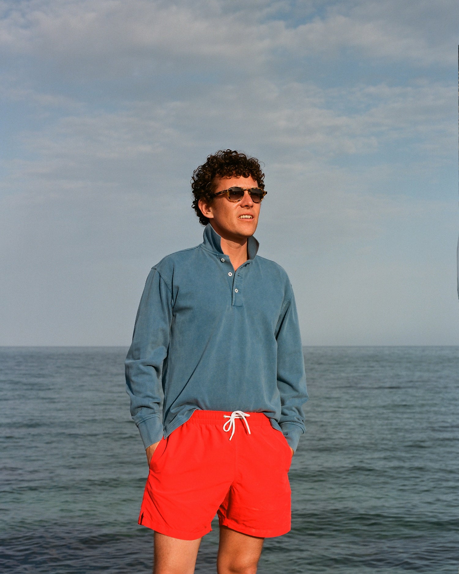 Indigo Cotton Jersey Long-Sleeve Polo Shirt – Drakes US