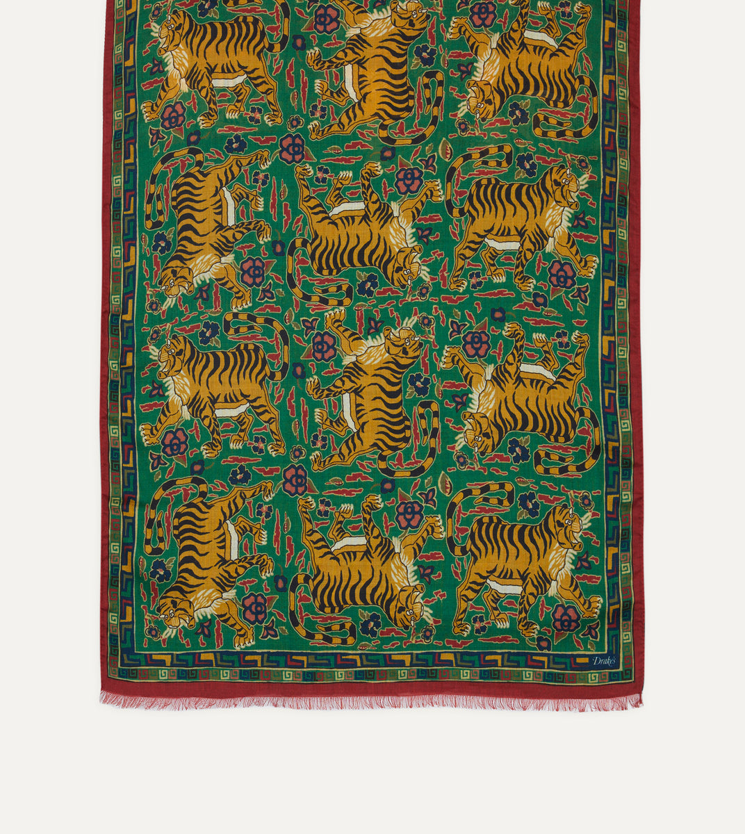 Green Jumbo Tiger Print Wool-Silk Scarf – Drakes US