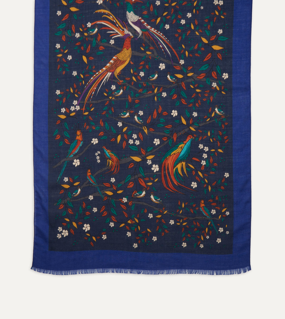 Navy Birds of Paradise Print Wool Scarf – Drakes US