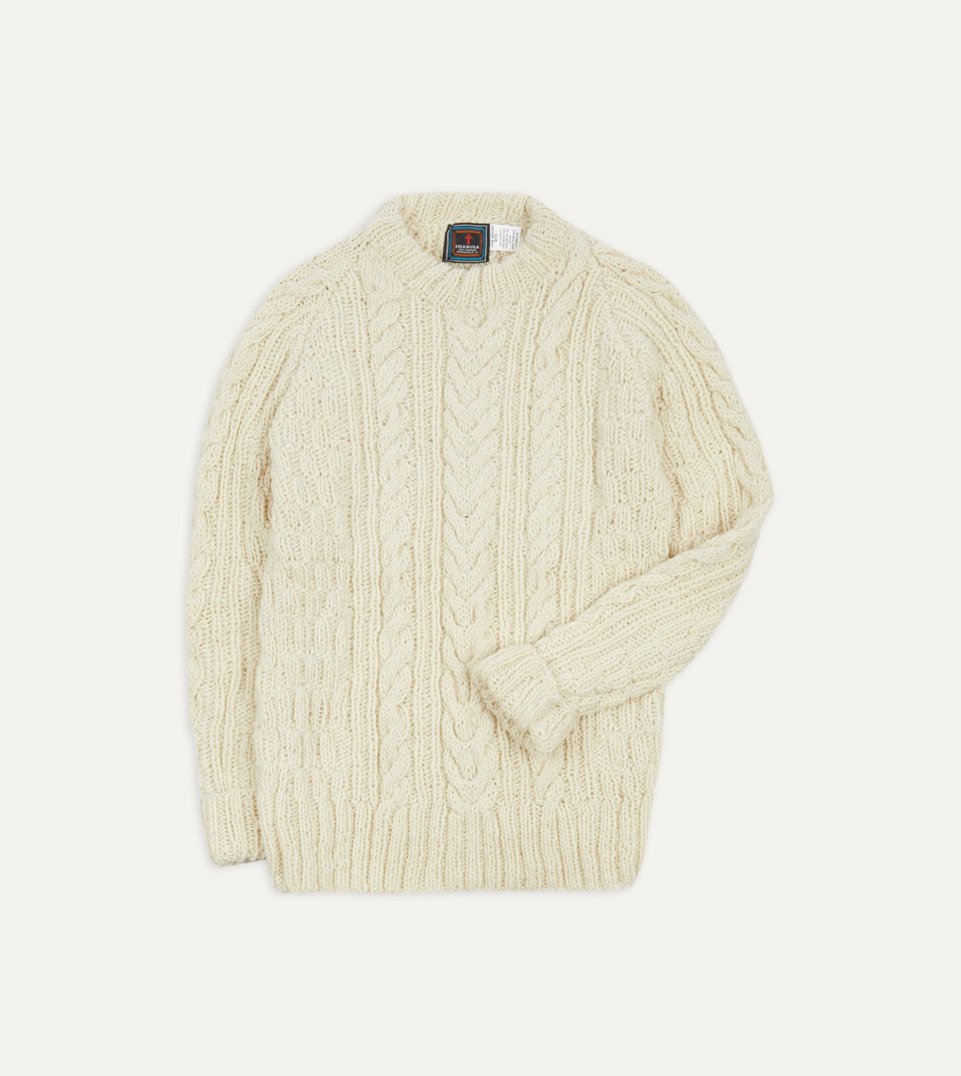 Chamula for Drake's Ecru Cable Knit Merino Jumper – Drakes US