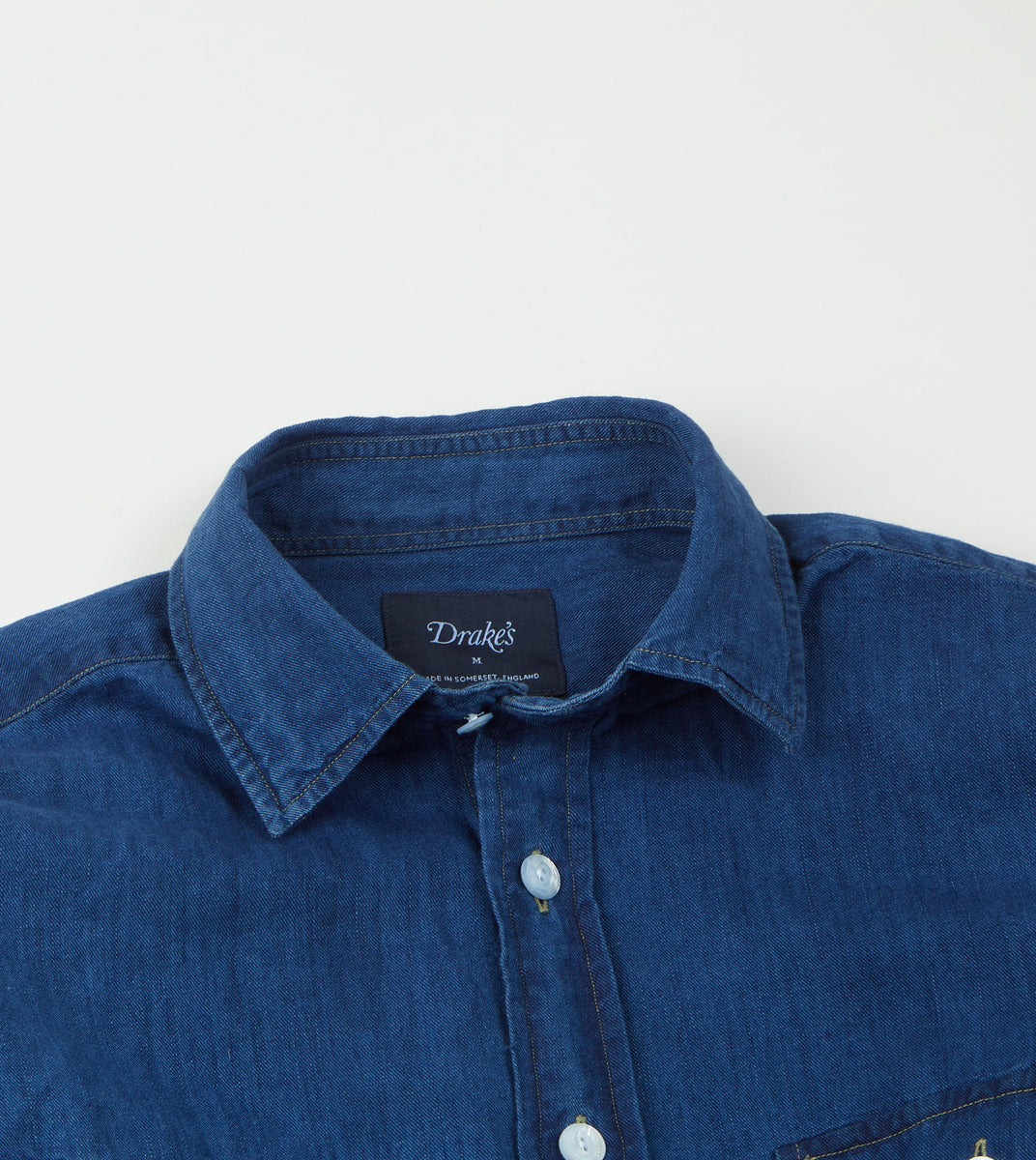 Blue Cotton Linen Two-Pocket Work Shirt – Drakes US