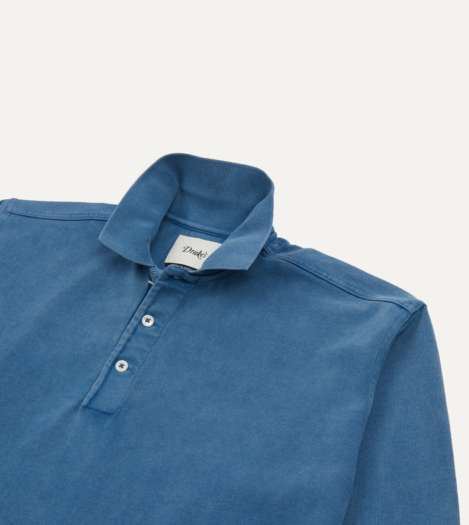 Indigo Cotton Jersey Long-Sleeve Polo Shirt – Drakes US