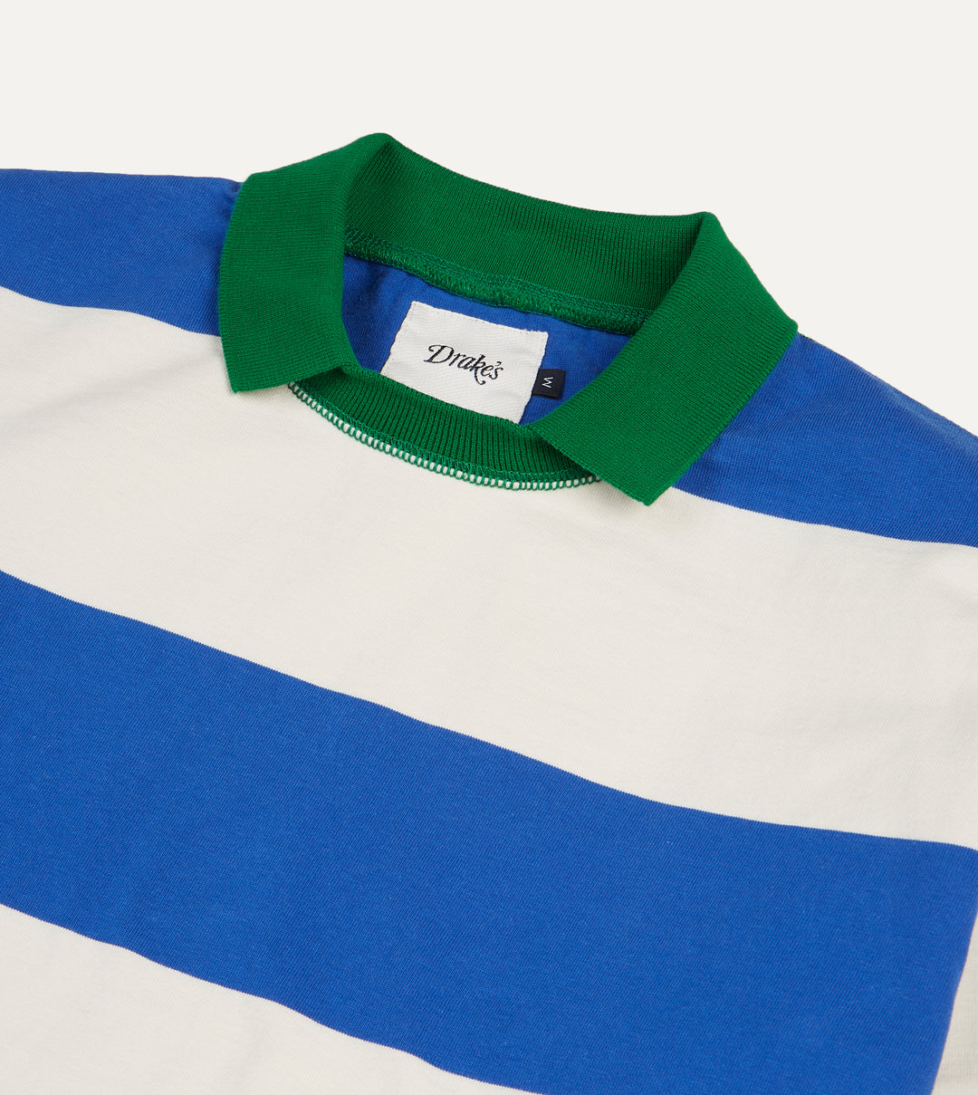 Blue and White Wide Stripe Mock Collar Long-Sleeve Jersey – Drakes US